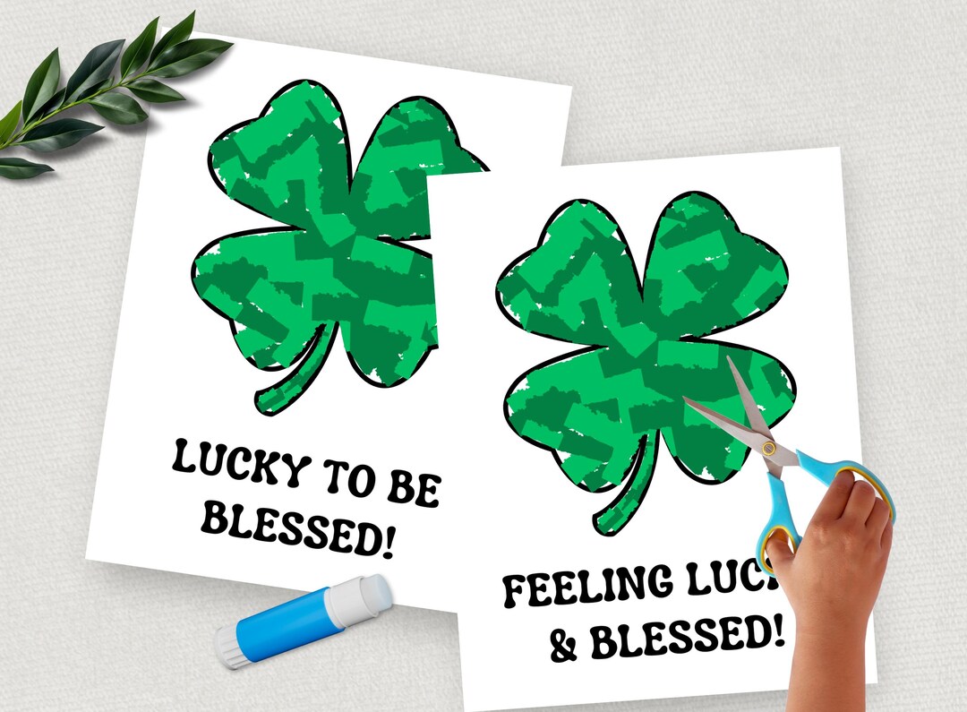 St Patricks Day Torn Paper Craft, Four Leaf Clover Cut and Glue Craft ...