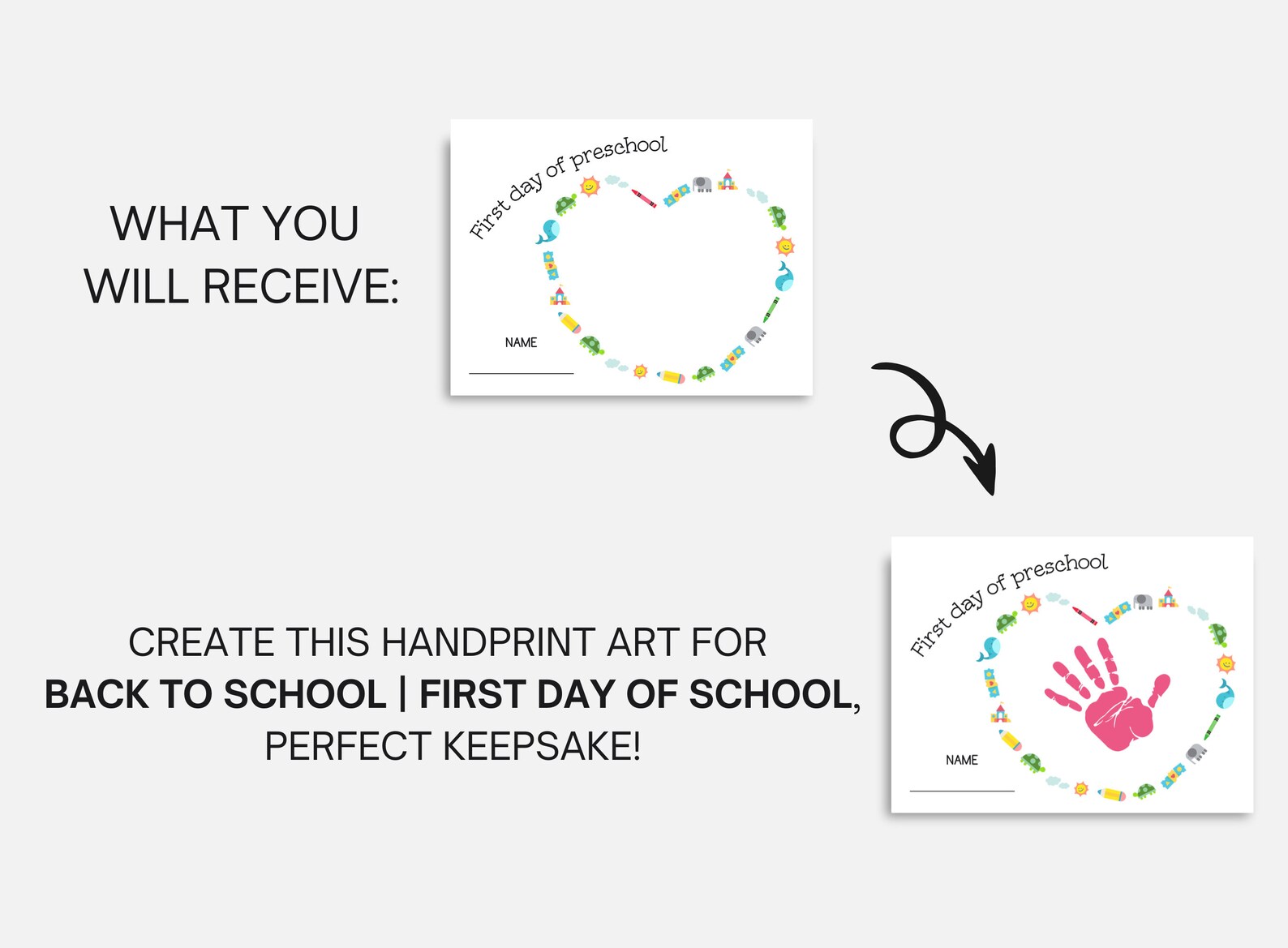 First Day of Preschool Handprint Art, Back to School Printable, Kids ...