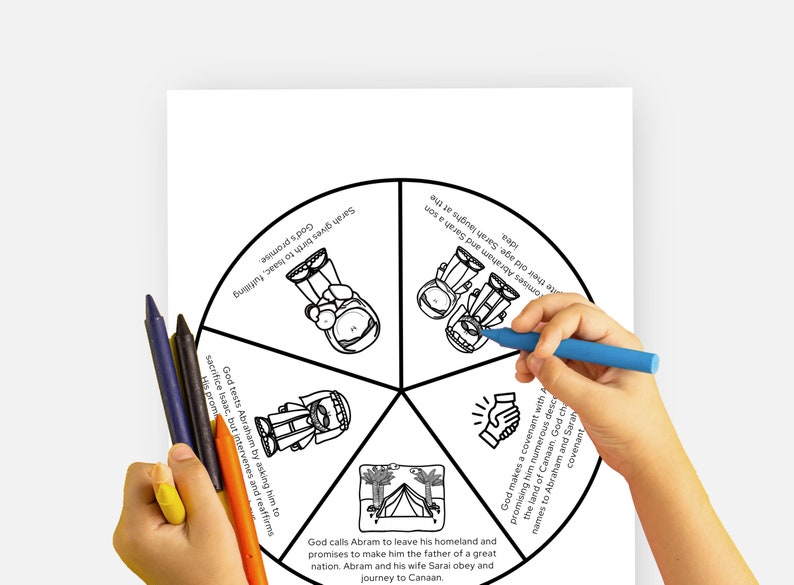 Abraham and Sarah, Printable Bible Coloring Wheel, Sunday School Craft ...
