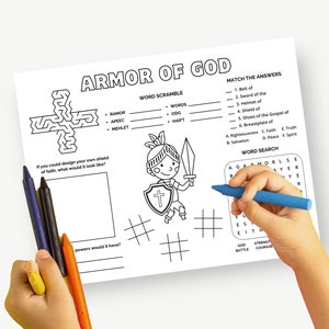 Armor of God, Ephesians 6 10, Printable Bible Activity Placemat, Sunday ...