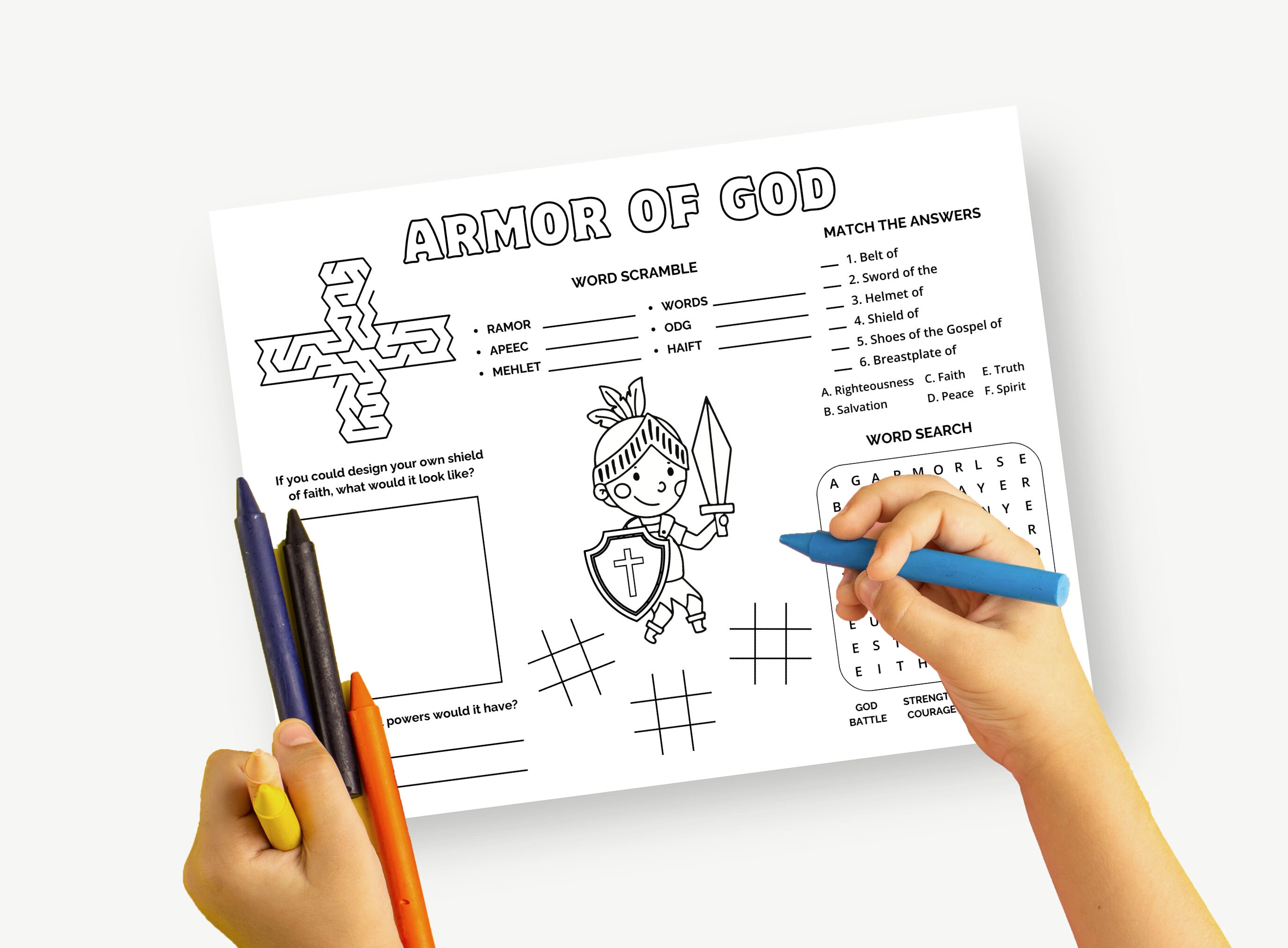 Armor of God, Ephesians 6 10, Printable Bible Activity Placemat, Sunday ...