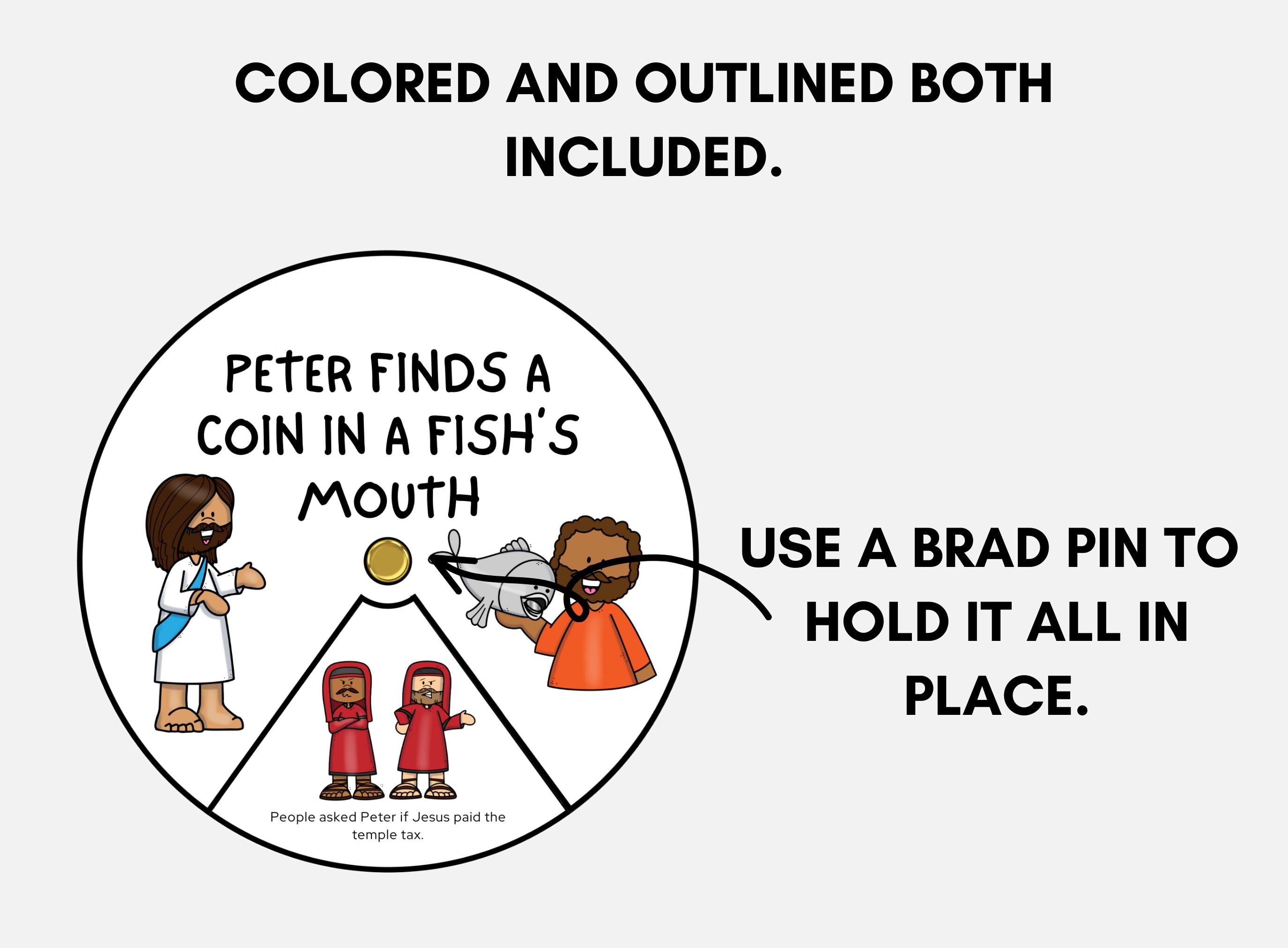Peter Finds a Coin in a Fish's Mouth, Printable Bible Coloring Wheel ...