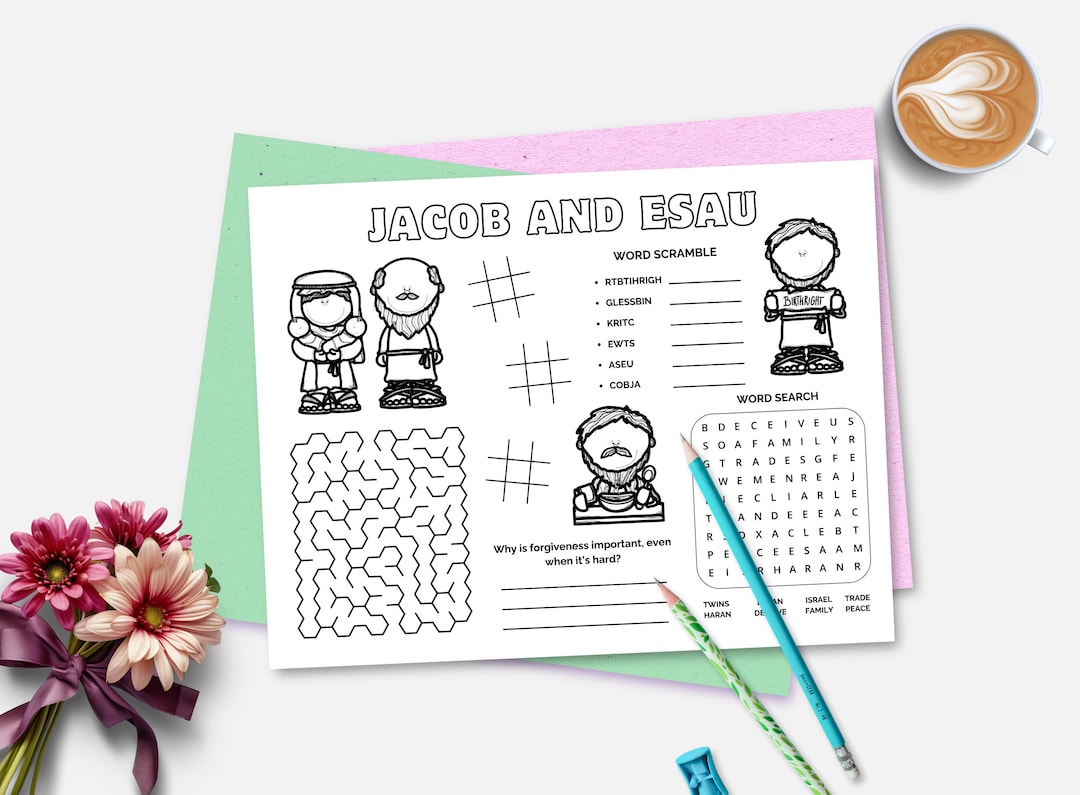 Jacob and Esau, Printable Bible Placemat, Sunday School, Kids Bible ...