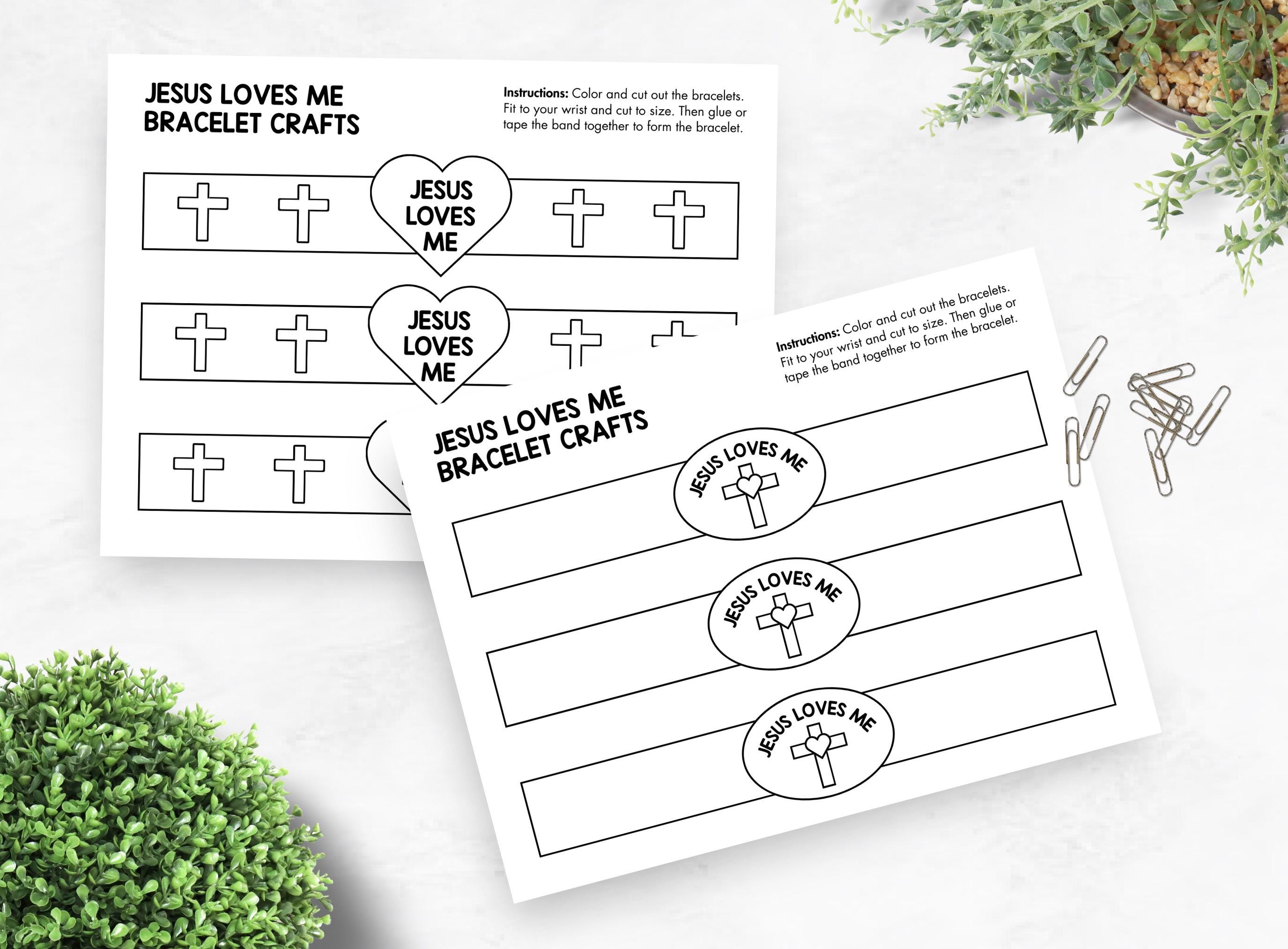 Jesus Loves Me, Bible Paper Bracelets Craft Printable, Sunday School ...