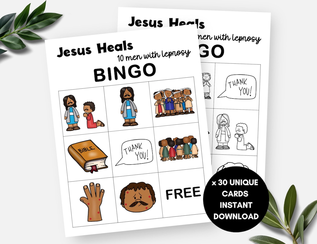 Jesus Heals 10 Men With Leprosy, Bible Story Bingo Cards, Miracles of Jesus, Printable Sunday ...