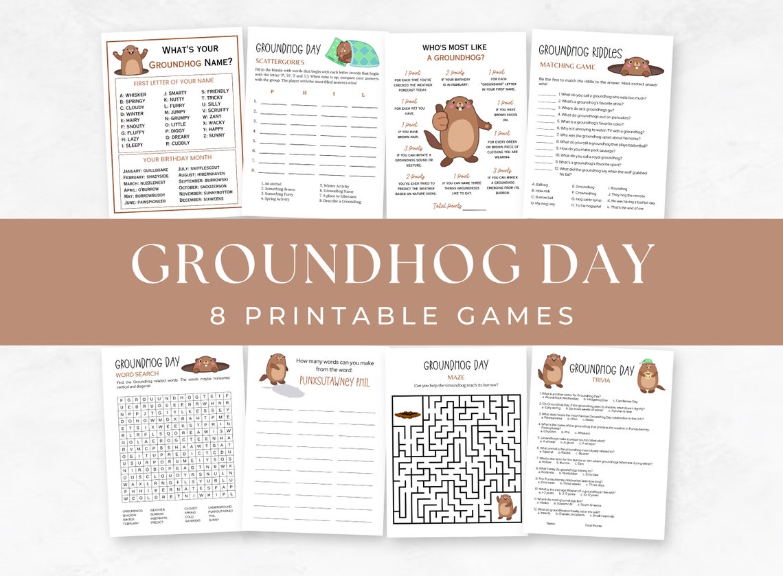 8 Printable Groundhog Day Games, Fun Groundhog Activities for Kids and ...