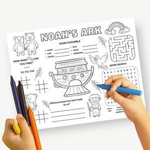 Noah's Ark, Printable Bible Activity Placemat, Sunday School, Kids ...