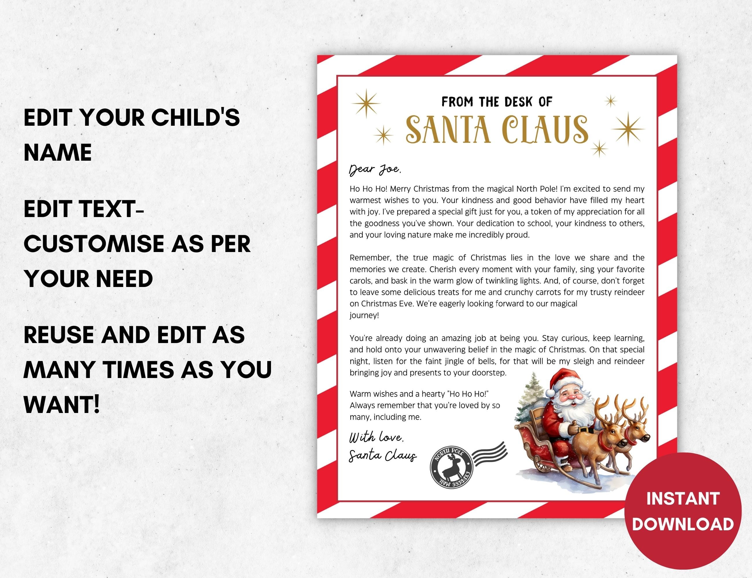 Editable Santa Letters, Personalized Santa Letter, Letter From Santa ...