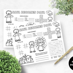 Saul Becomes Paul, Printable Bible Activity Placemat, Sunday School ...