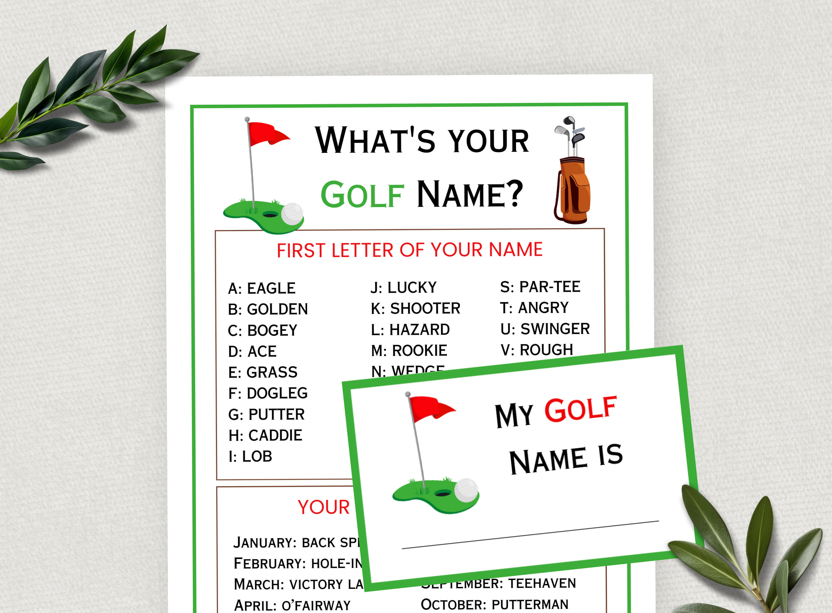 Whats Your Golf Name, Name Sign & Tags, Birthday Party Game, Icebreaker ...