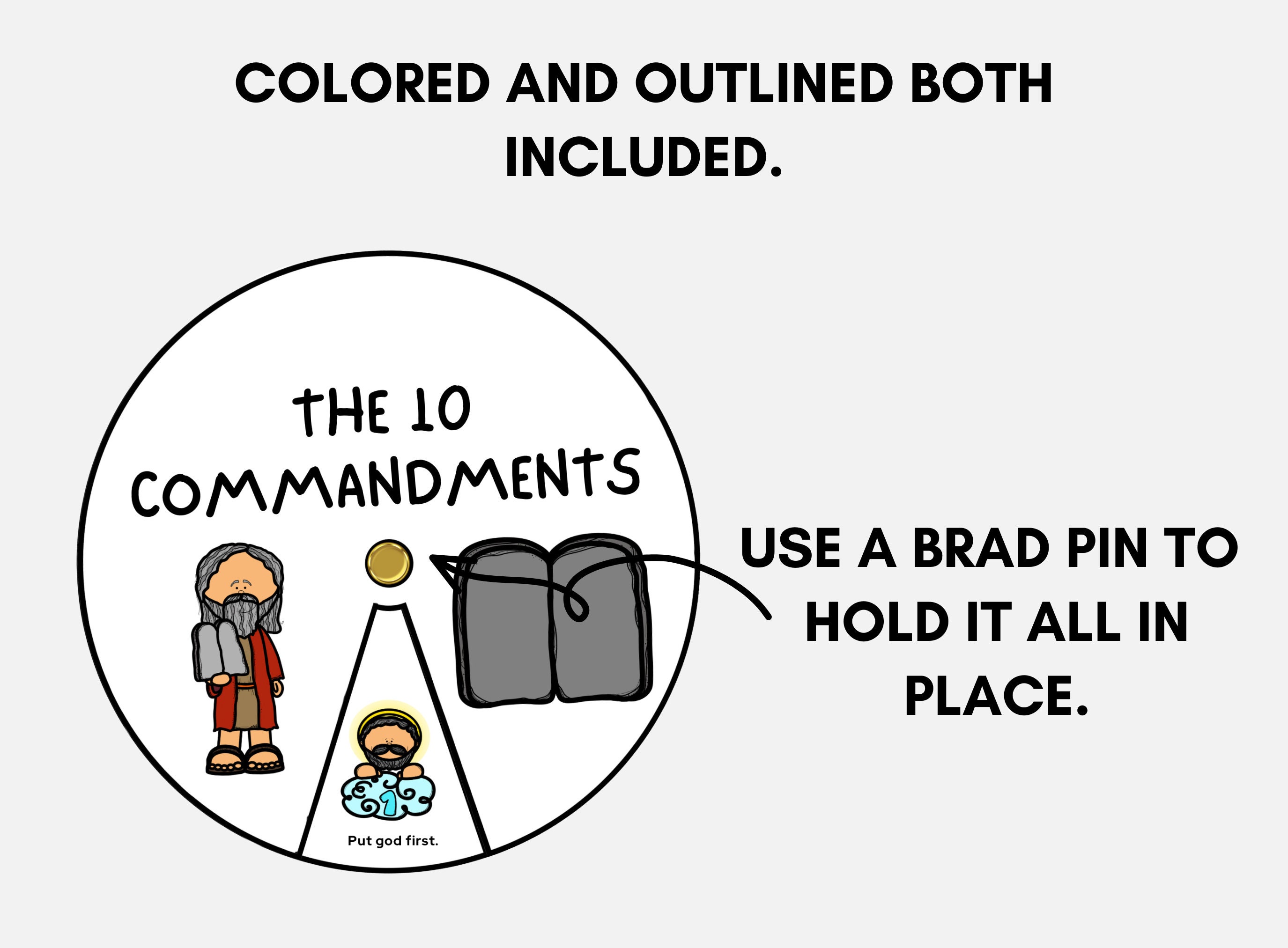 10 Commandments, Printable Bible Coloring Wheel, Sunday School Craft ...