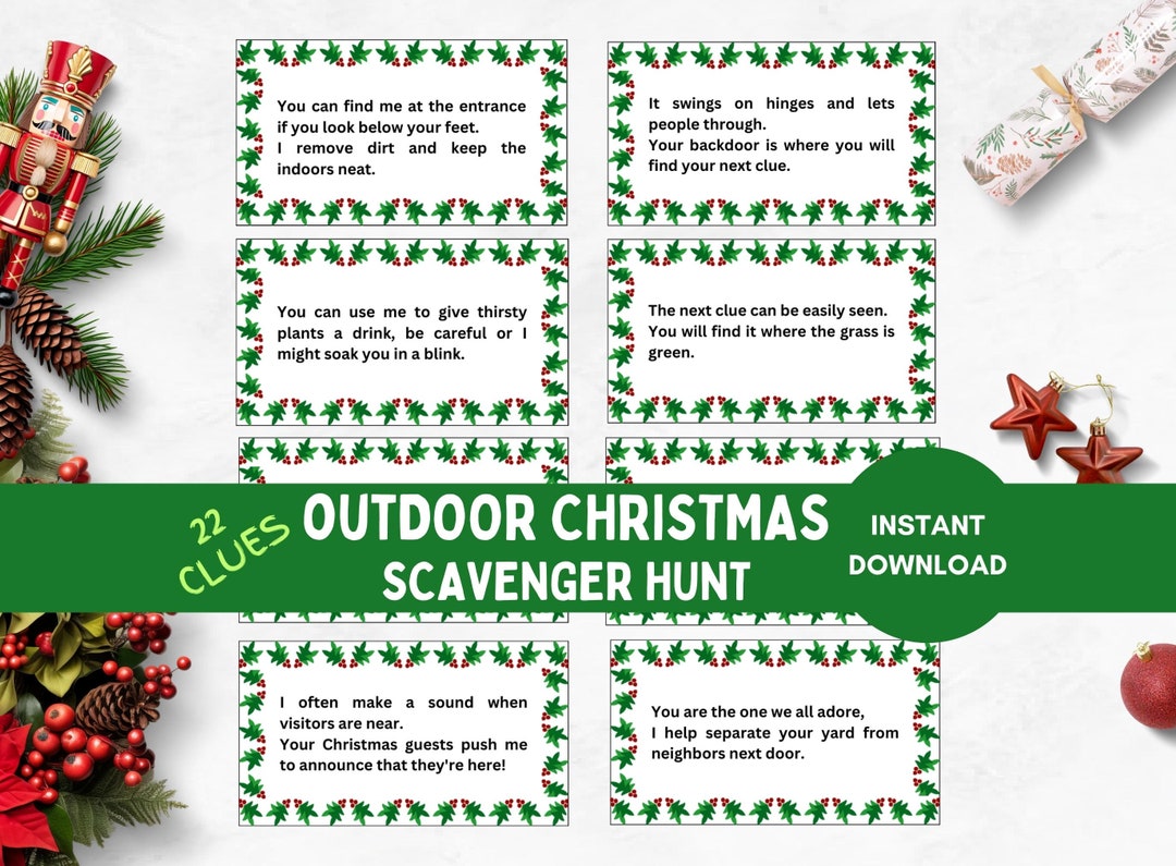 Outdoor Christmas Scavenger Hunt, Fun Printable Treasure Hunt Clues ...