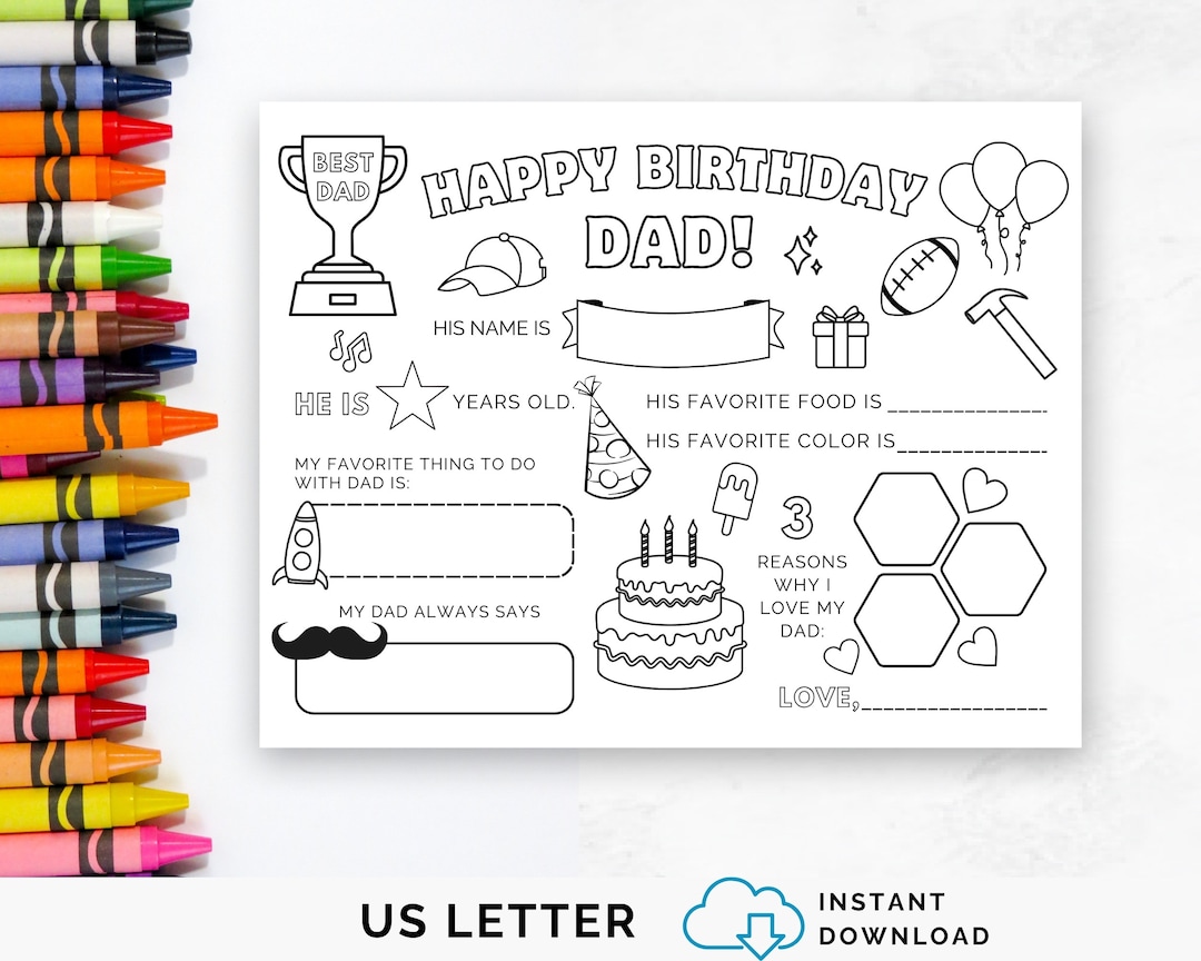 Happy Birthday Dad Coloring Page, All About My Dad Fill in the Blanks ...