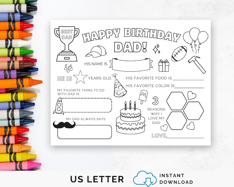 Happy Birthday Dad Coloring Page, All About My Dad Fill in the Blanks ...