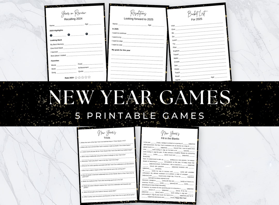 5 New Year Printable Games, Year in Review, Time Capsule, 2024 ...
