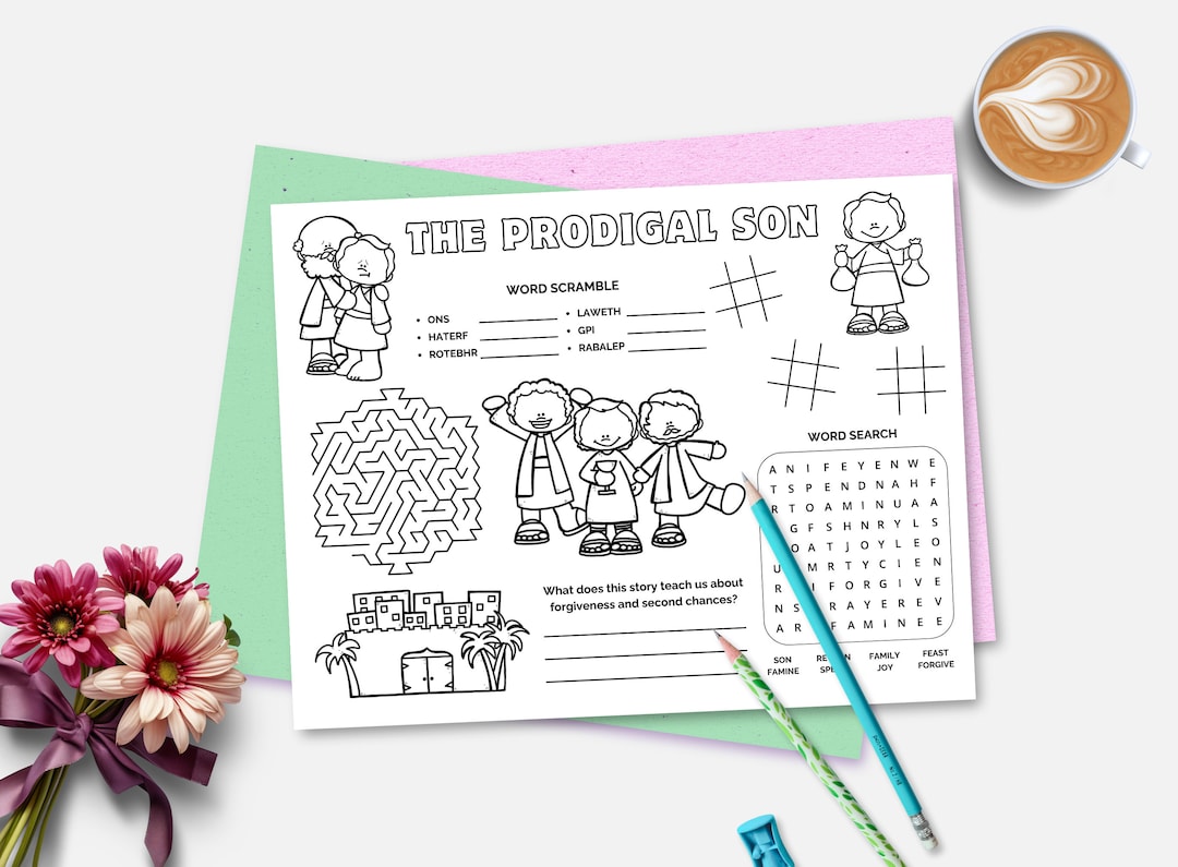 The Prodigal Son, Printable Bible Activity Placemat, Sunday School ...