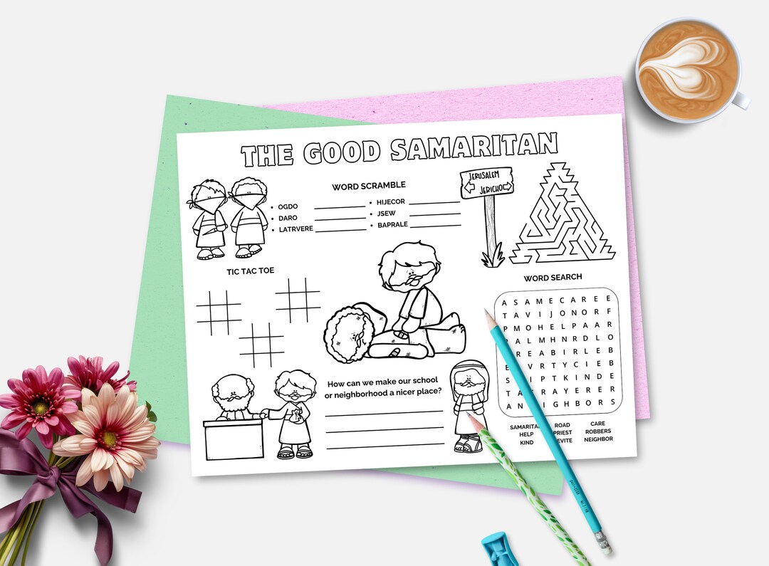 The Good Samaritan, Printable Bible Activity Placemat, Sunday School ...