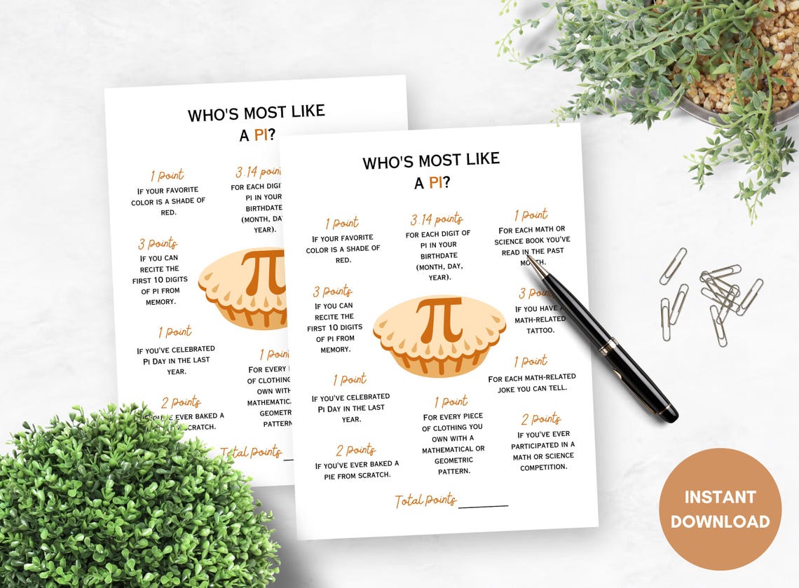 Who's Most Like a Pi, Pi Day Game, Fun Pi Day Activity for Kids and ...