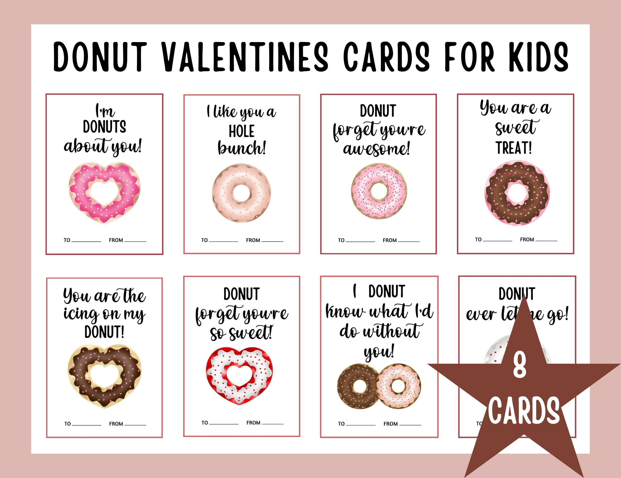 Donut Valentines Day Cards, Printable Kids Classroom Valentines ...