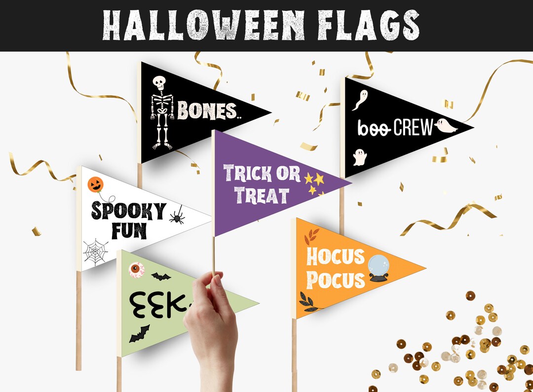 Halloween Pennant Flags, Printable DIY Trick or Treat Flags, Halloween ...