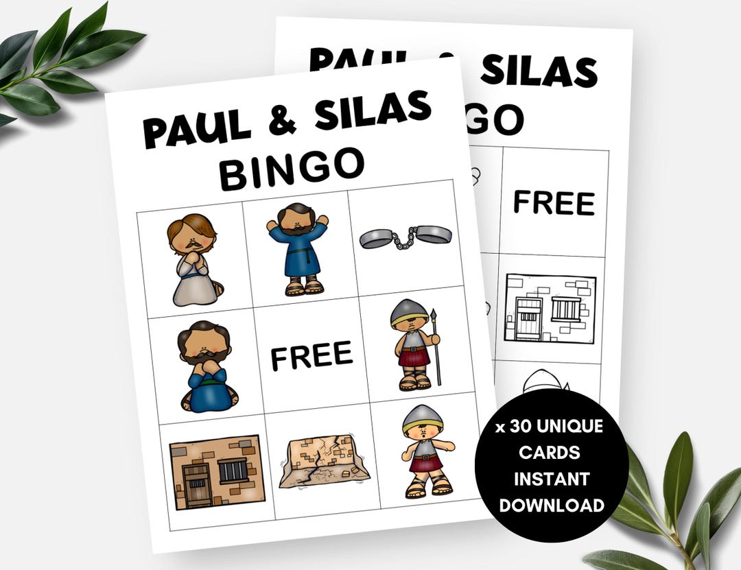 Paul and Silas, 30 Bible Story Bingo Cards, Printable Sunday School ...