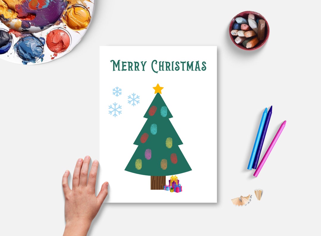 Christmas Tree Fingerprint Art, Printable Xmas Handprint Craft, Winter ...