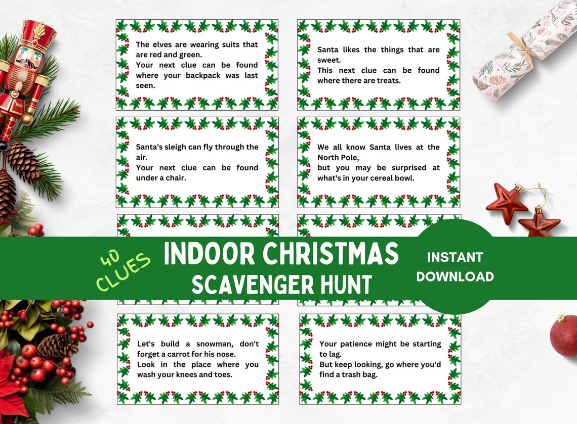 Printable Indoor Christmas Scavenger Hunt Game, Fun Treasure Hunt, Xmas ...
