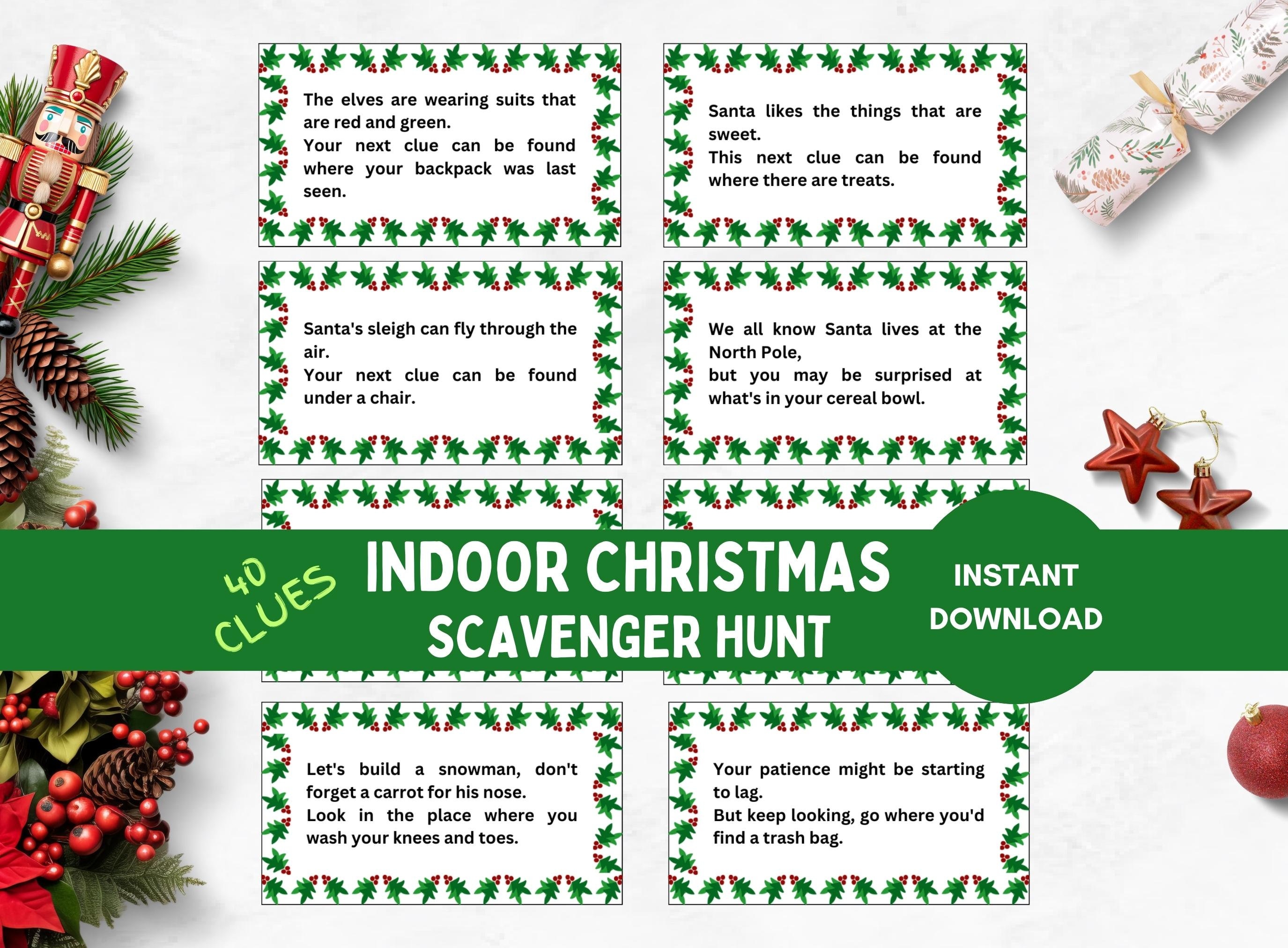 Printable Indoor Christmas Scavenger Hunt Game, Fun Treasure Hunt, Xmas ...