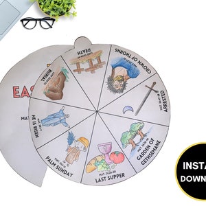 Easter Story Coloring Wheel, Easter Story Craft, Holy Week, He is Risen ...