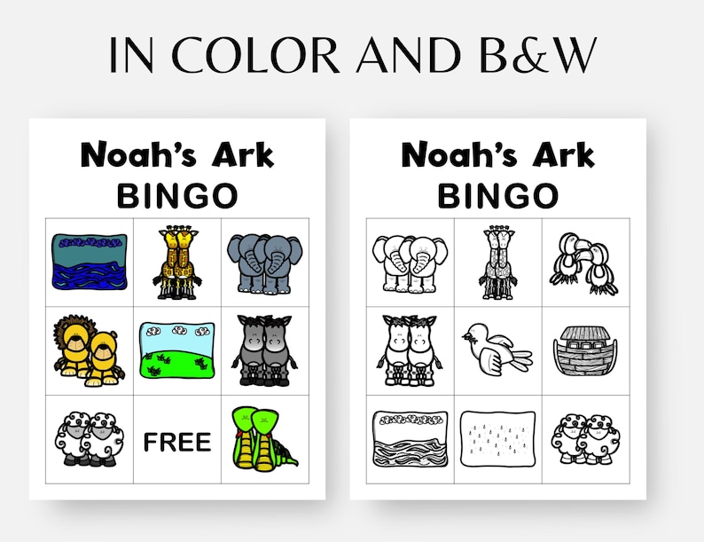 Noah's Ark Bible Story Bingo Cards, Printable Old Testament Sunday ...