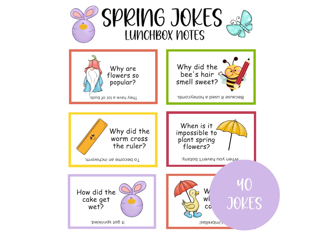 Funny Spring Lunchbox Jokes for Kids, 40 Lunchbox Notes, Printable ...