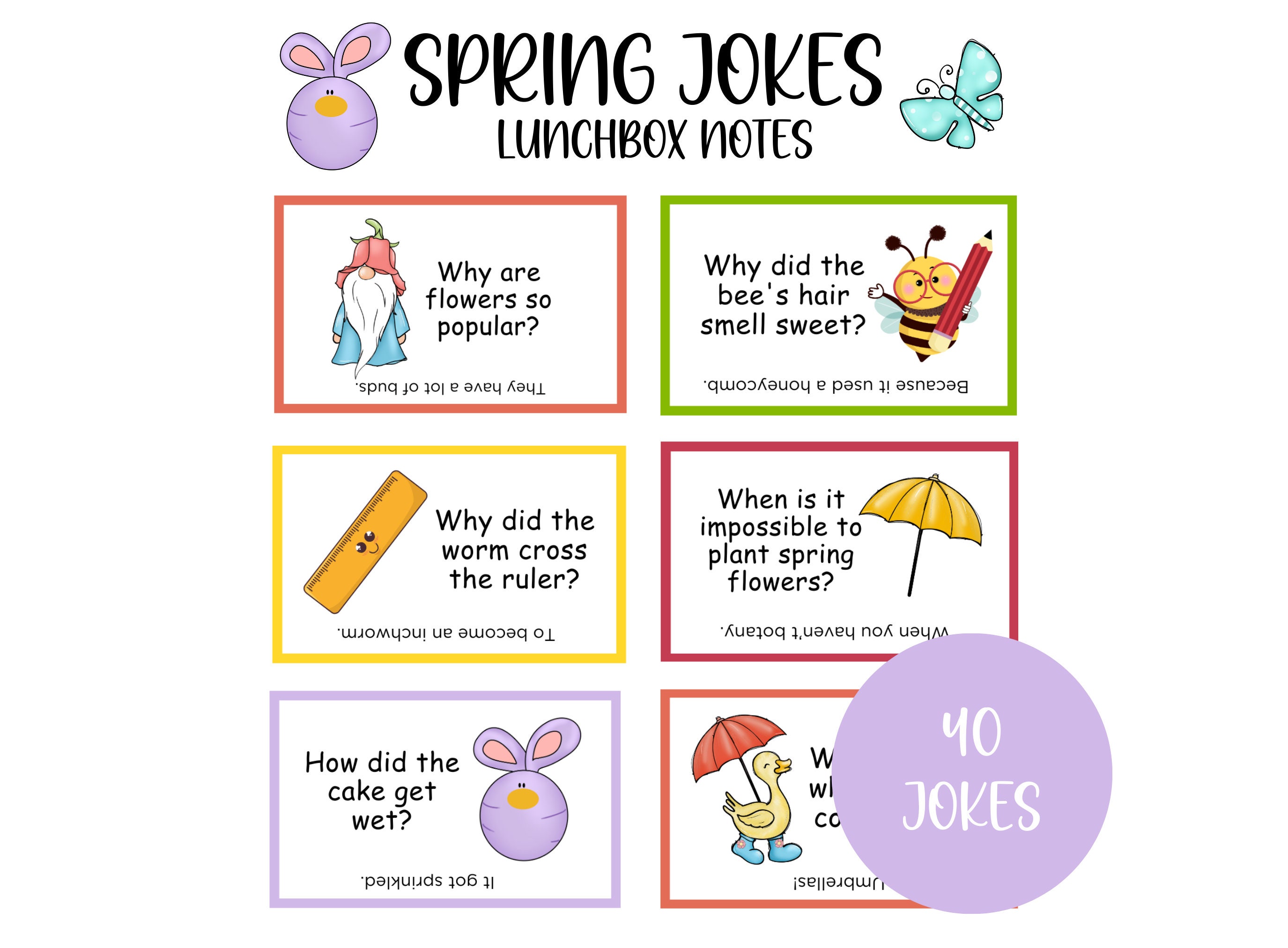 Funny Spring Lunchbox Jokes for Kids, 40 Lunchbox Notes, Printable ...