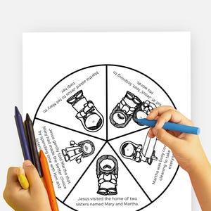 Mary and Martha, Printable Bible Coloring Wheel, Sunday School Craft ...