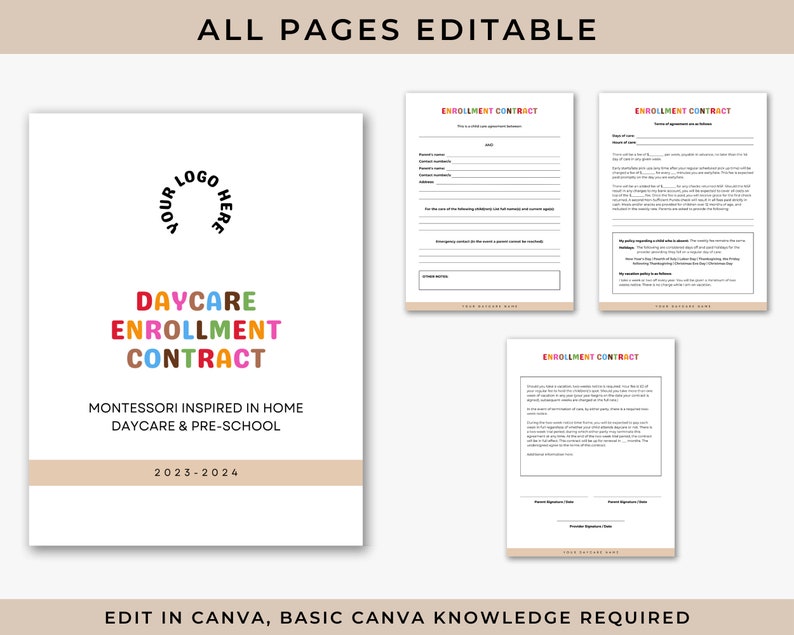 Daycare Contract, Child Care Contract, Daycare Paperwork, Printable ...