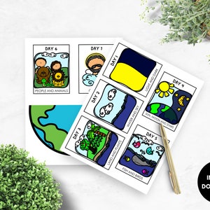 7 Days of Creation, Printable Bible Lesson Coloring Craft, Sunday ...