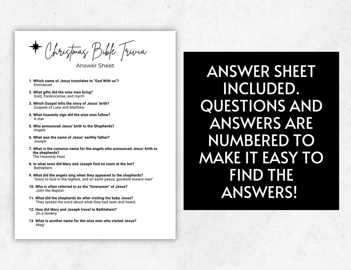 Christmas Bible Trivia Game, Printable Nativity Quiz, Sunday School ...