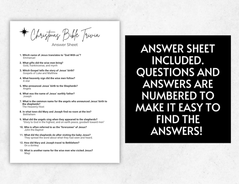 Christmas Bible Trivia Game, Printable Nativity Quiz, Sunday School ...