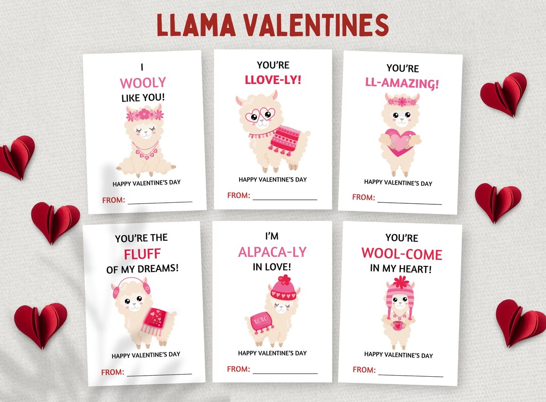 Llama Valentine, Printable Classroom Valentines, Student Gift Tags ...