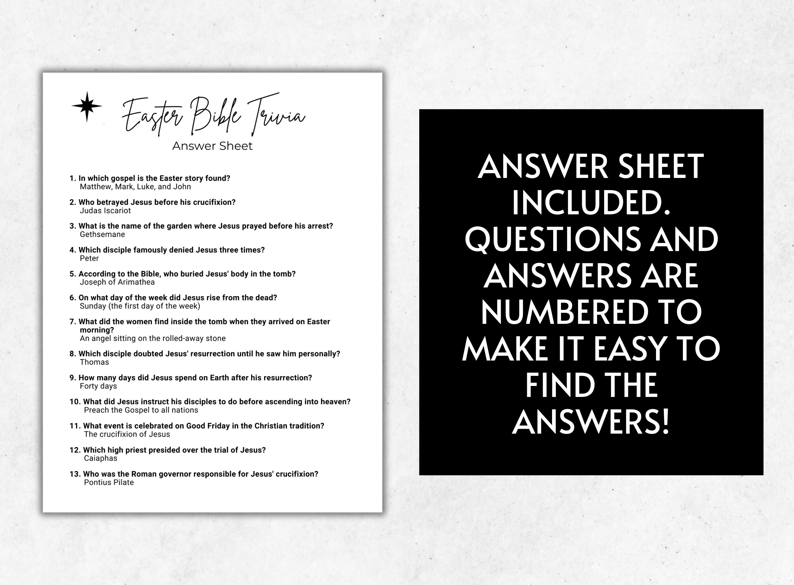 Easter Bible Trivia, Printable Sunday School Activity, the Easter Story ...
