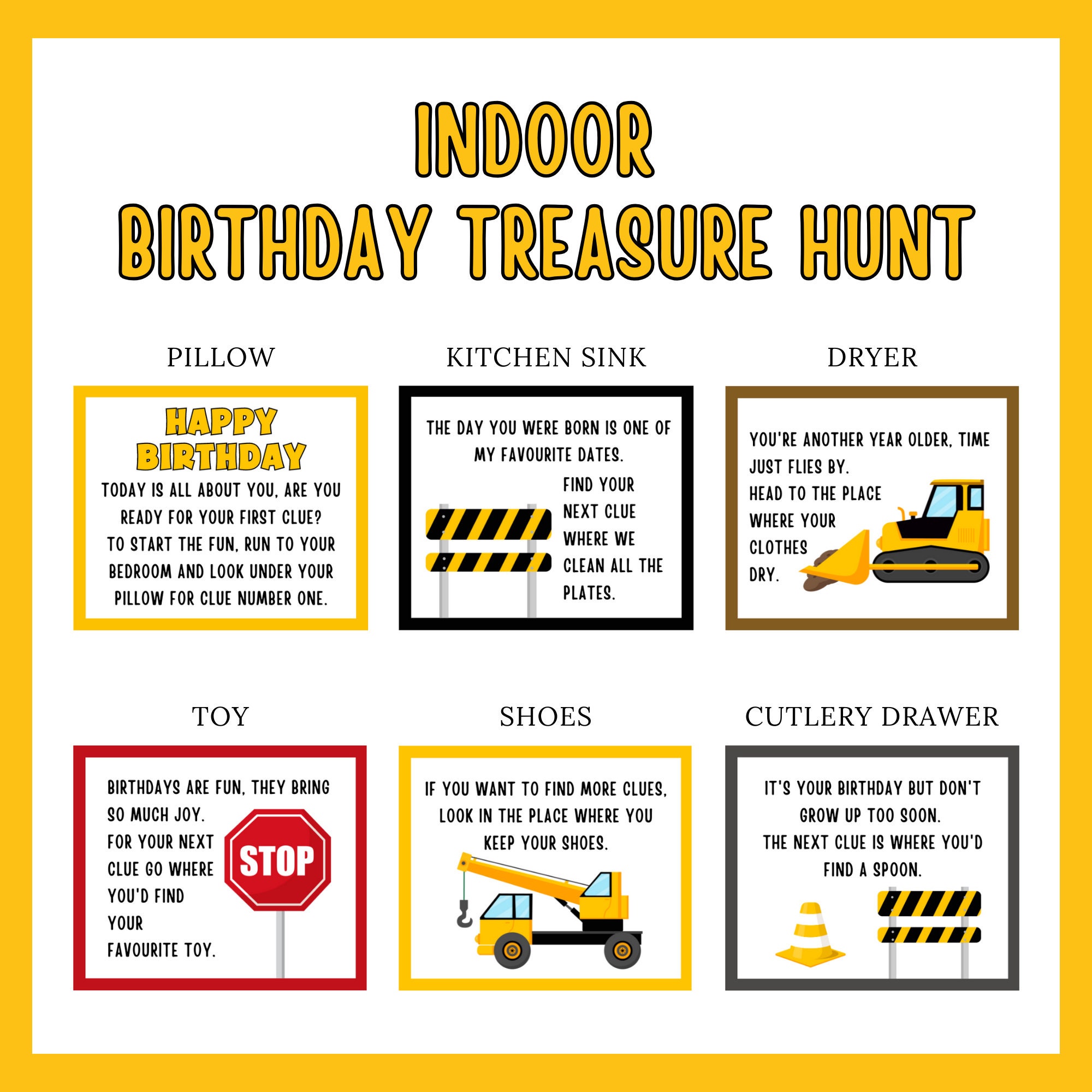 Construction Birthday Scavenger Hunt for Kids, Indoor Treasure Hunt ...