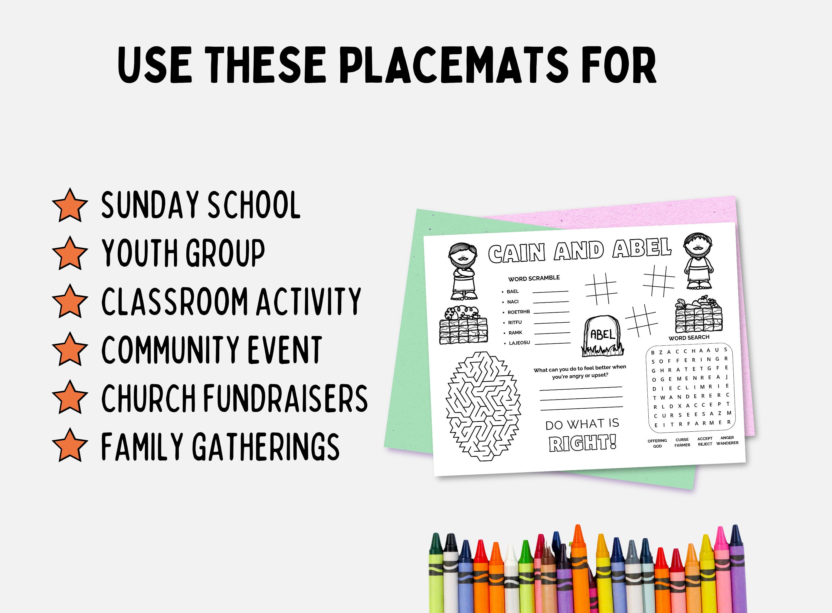 Cain and Abel, Printable Bible Activity Placemat, Sunday School, Kids ...