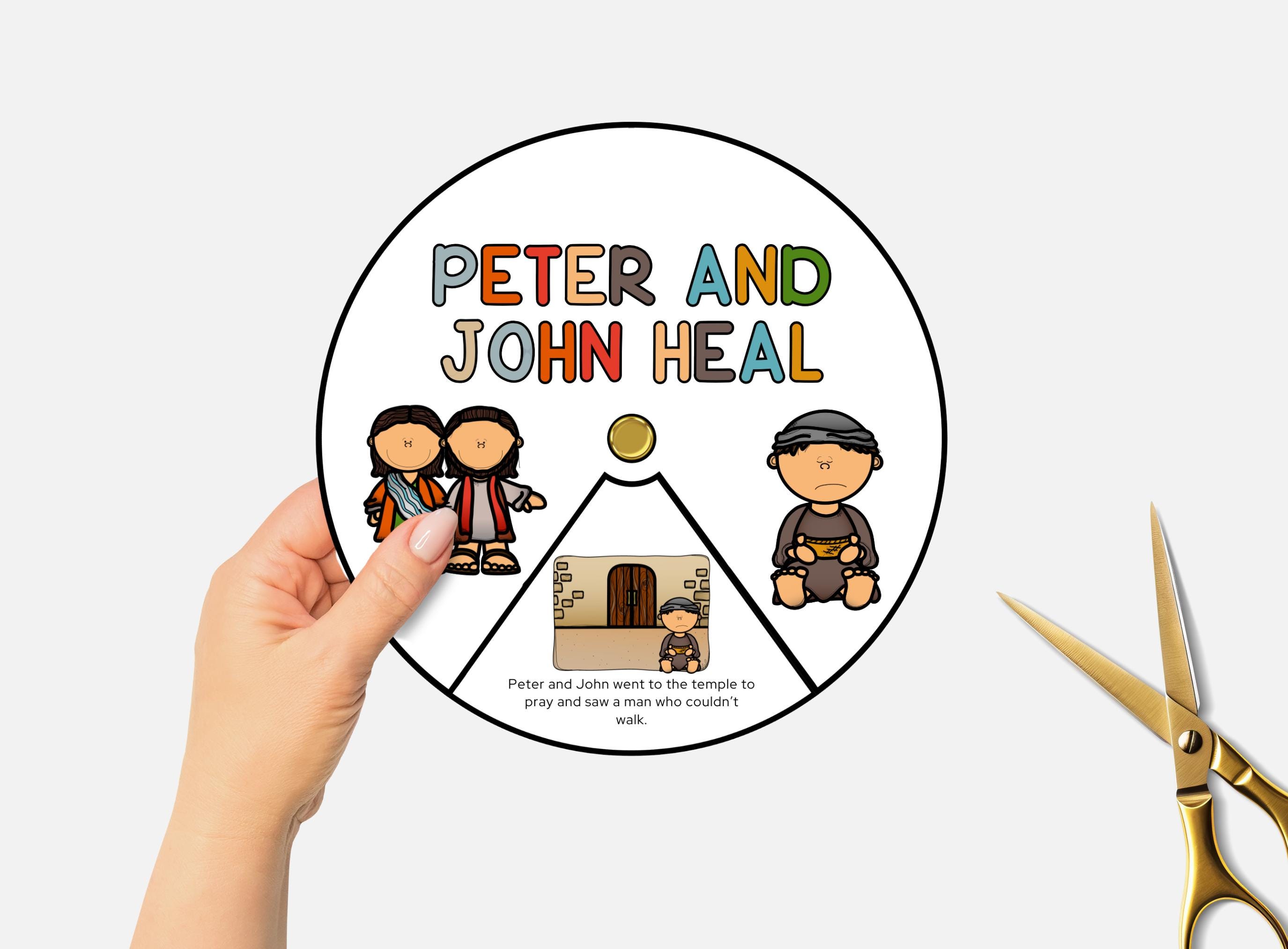 Peter and John Heal, Printable Bible Lesson Coloring Wheel, Kids Sunday ...