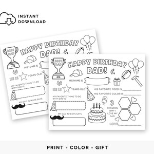 Happy Birthday Dad Coloring Page, All About My Dad Fill in the Blanks ...