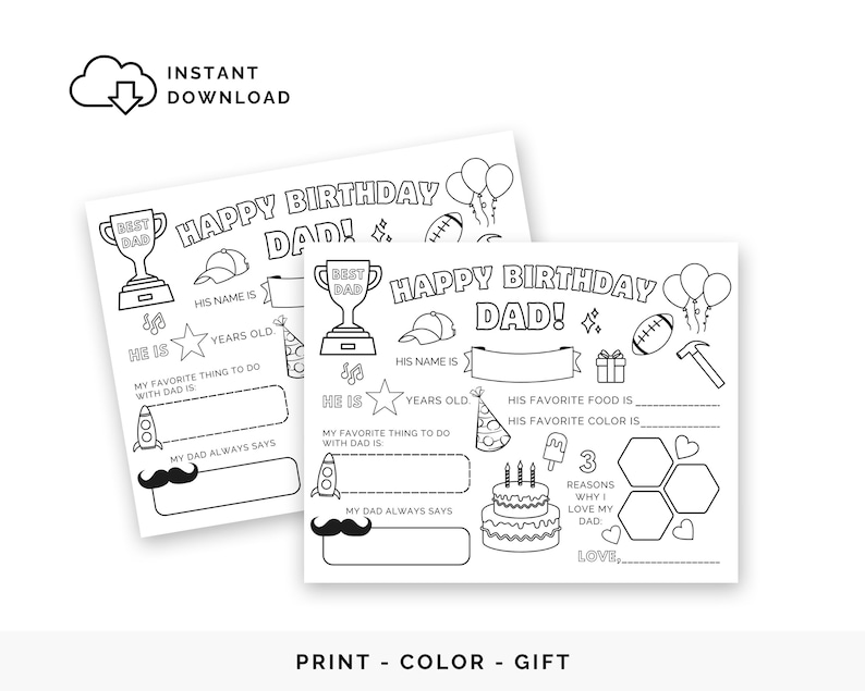 Happy Birthday Dad Coloring Page, All About My Dad Fill in the Blanks ...