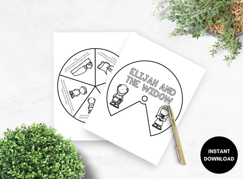 Elijah and the Widow, Printable Bible Coloring Wheel, VBS Sunday School ...