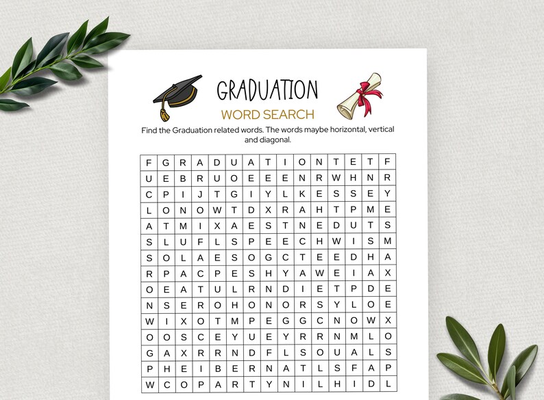 Graduation Word Search, Printable Graduation Party Game, Fun High ...