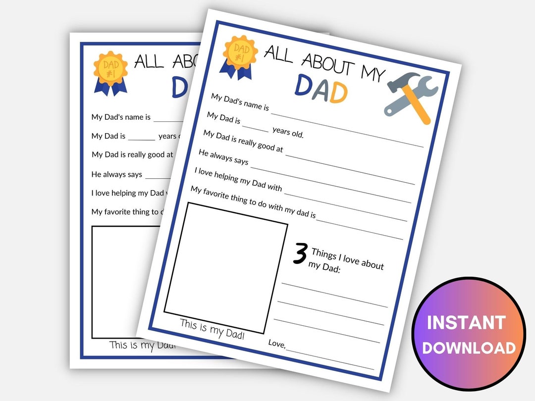 All About My Dad Printable, Fill in the Blank Fathers Day Card, Dad ...