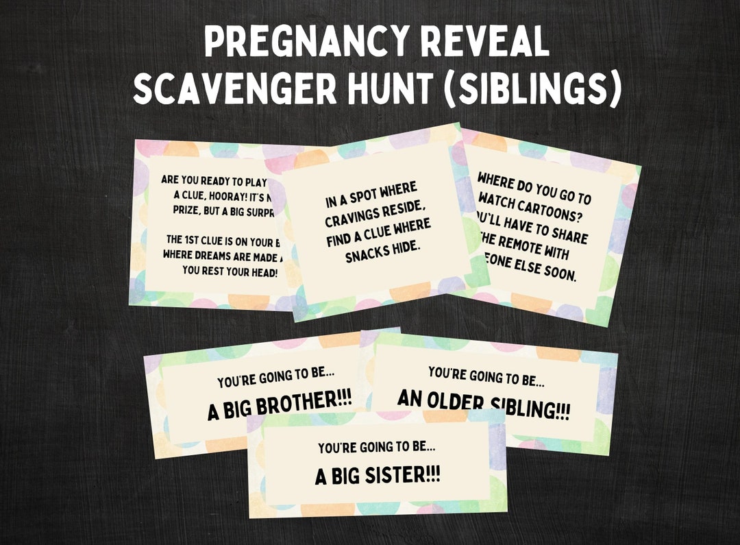 Pregnancy Announcement Scavenger Hunt, Printable Treasure Hunt Clues ...