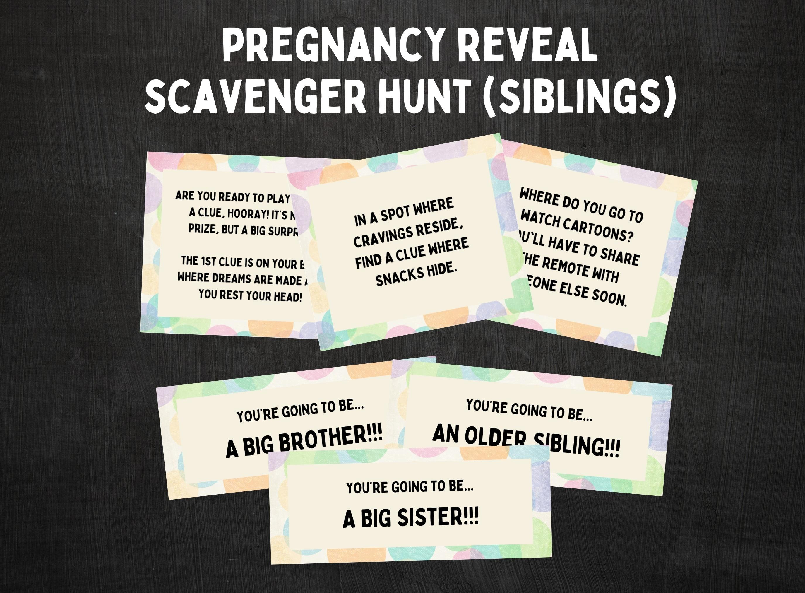 Pregnancy Announcement Scavenger Hunt, Printable Treasure Hunt Clues ...