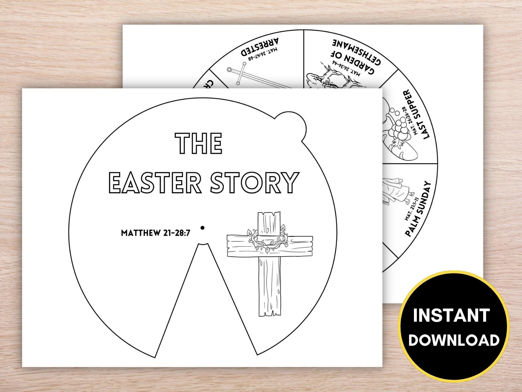 Easter Story Coloring Wheel, Easter Story Craft, Holy Week, He is Risen ...
